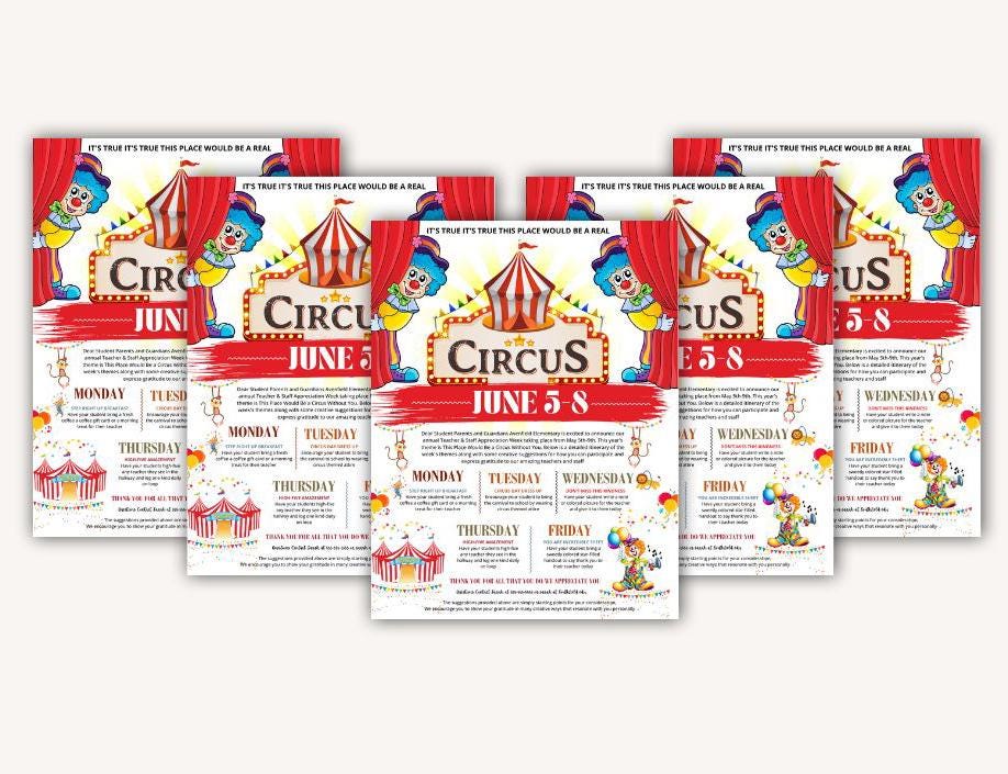 Editable Circus Theme Teacher & Staff Appreciation Day Flyer | Carnival ...