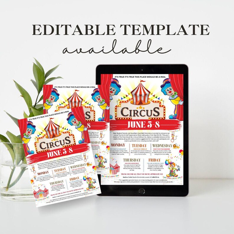 Editable Circus Theme Teacher & Staff Appreciation Day Flyer | Carnival ...