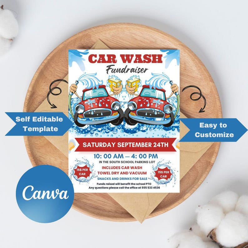 Editable Car Wash Fundraiser Flyer Template - School PTO PTA Car Wash ...