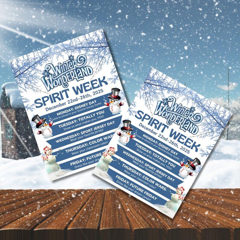 Winter Wonderland Spirit Week Flyer, School Dress up Days (canva ...