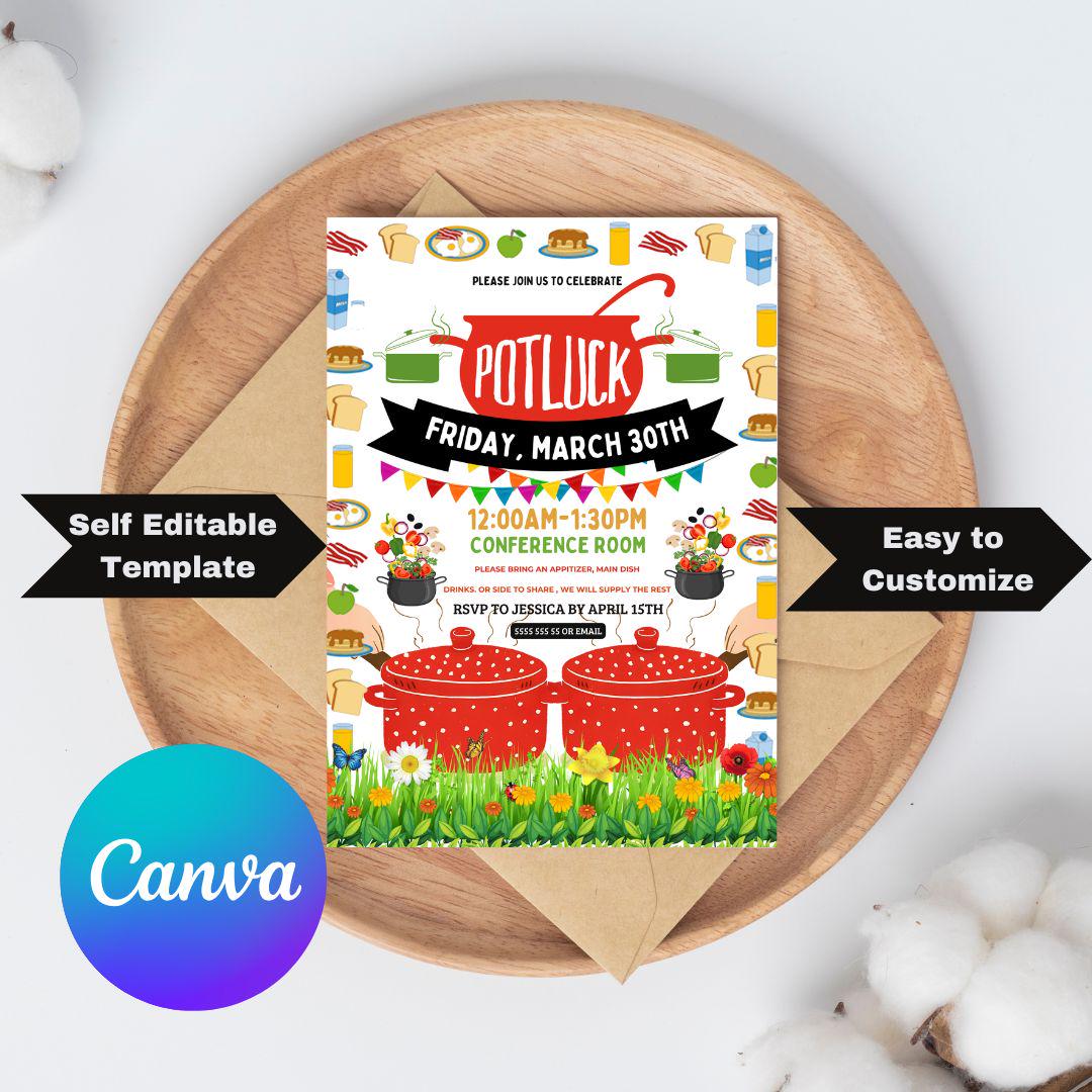 Editable Potluck Invitation Template: DIY Luncheon Flyer (digital ...
