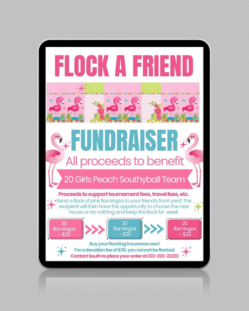 Flamingo Flock My Yard Fundraiser Flyer: Editable Canva Template ...