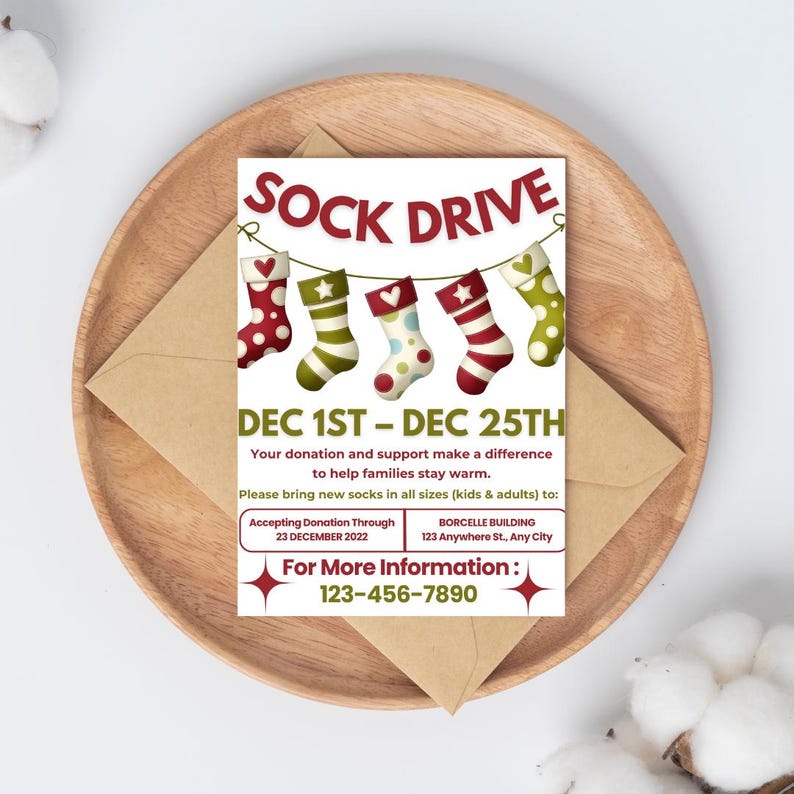 Winter Sock Drive Flyer Template: Charity Fundraiser (canva Editable ...