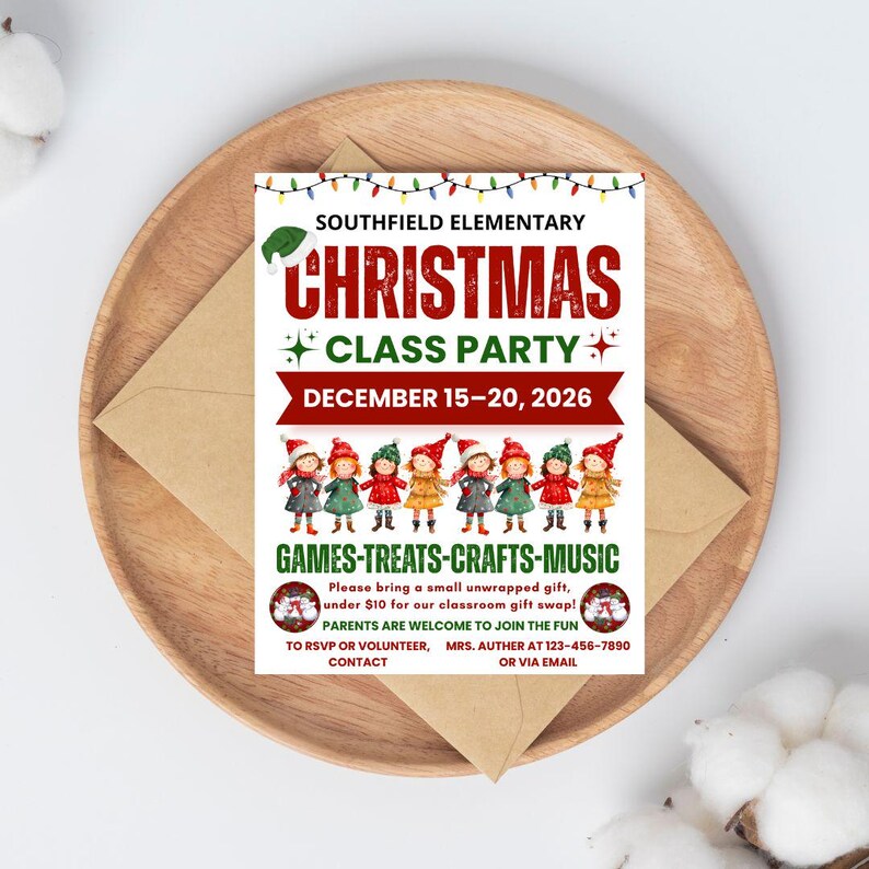 Christmas Class Party Invitation, Editable Winter Holiday Flyer (canva ...