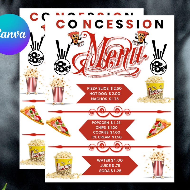 Concession Price List Template - Etsy