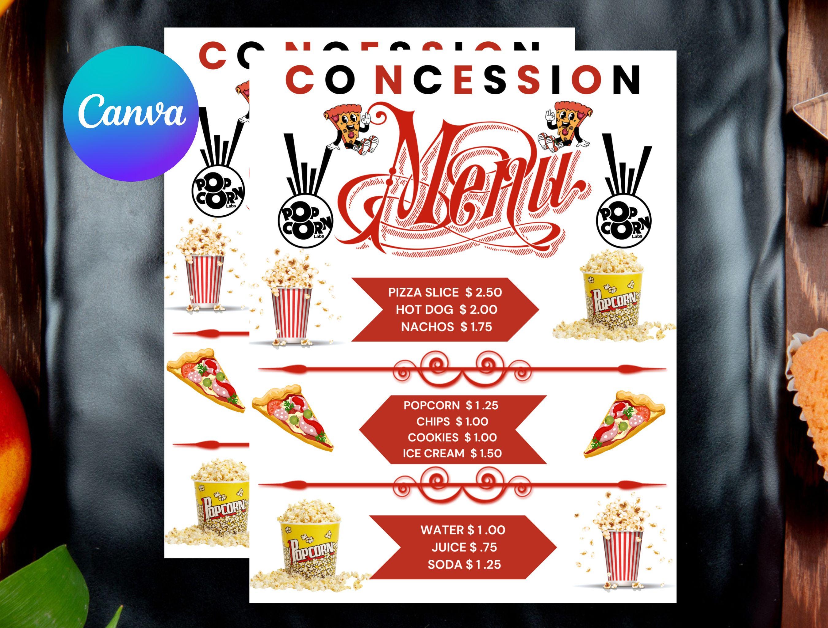 Editable Carnival-themed Concession Stand Menu Template | Canva Sign ...