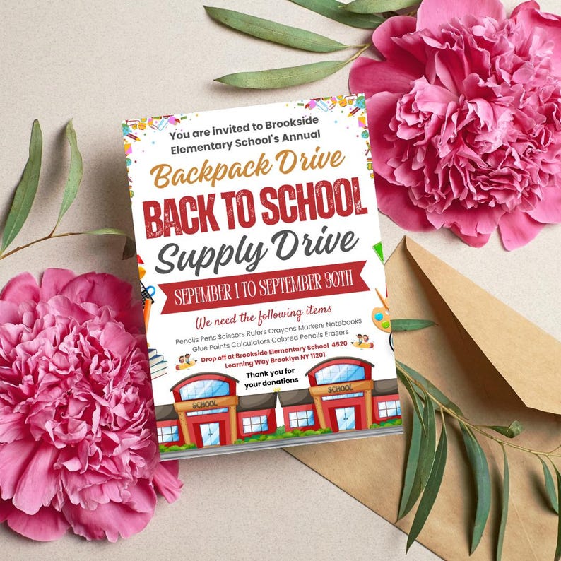 School Supply Drive Flyer Template: Editable PTA/PTO Fundraiser Poster ...