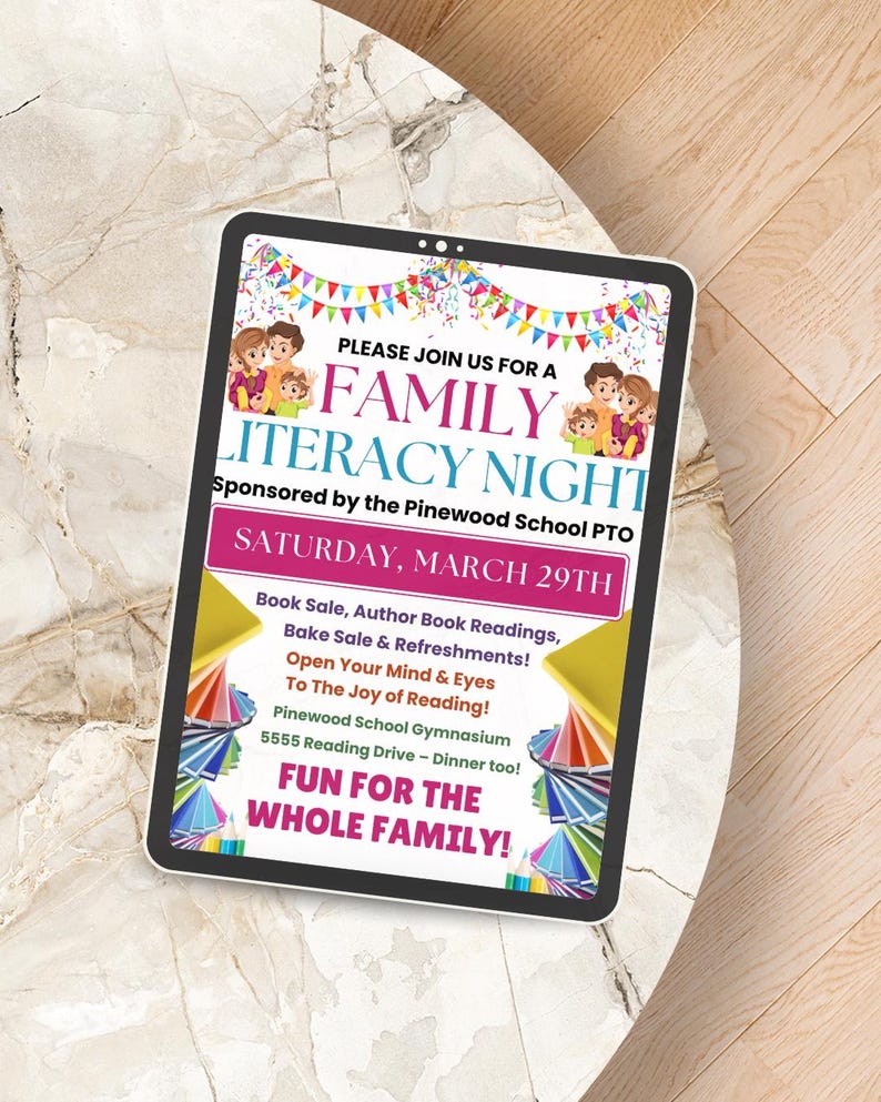 Editable Family Literacy Night Flyer | School Book Fair PTA PTO (canva ...