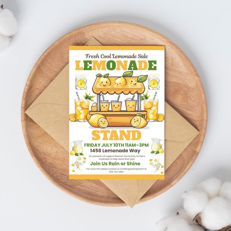 Editable Lemonade Stand Flyer Canva Template – School Fundraiser ...