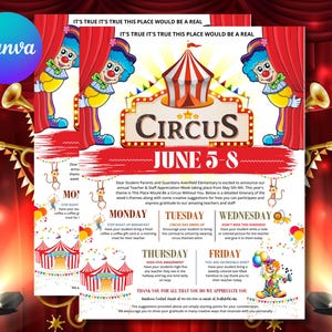 Editable Circus Theme Teacher & Staff Appreciation Day Flyer | Carnival ...