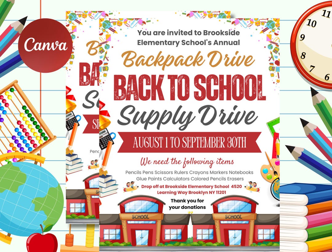 School Supply Drive Flyer Template: Editable PTA/PTO Fundraiser Poster ...