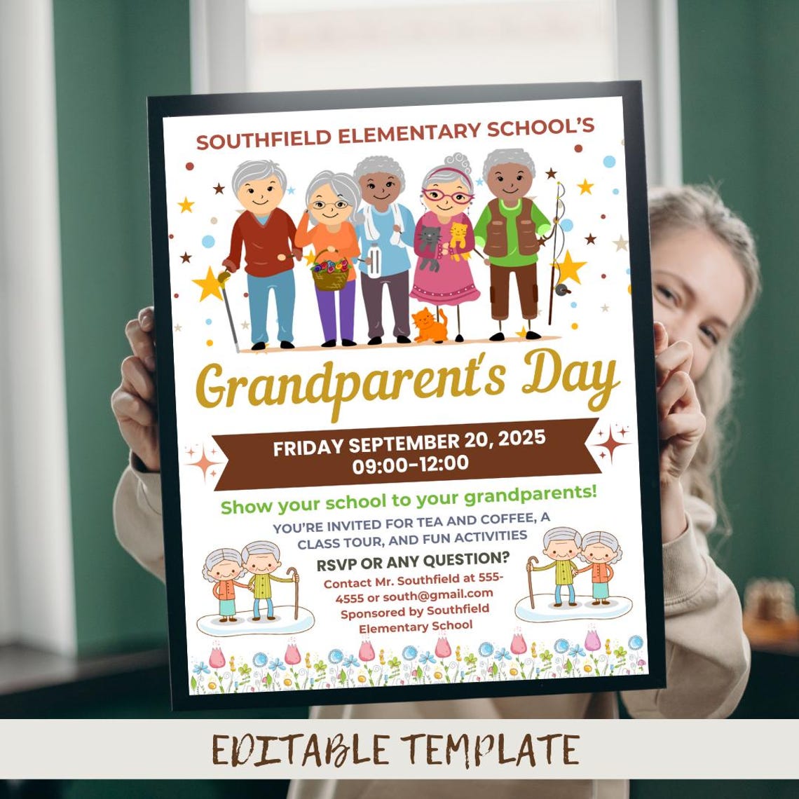 Editable Grandparents Day Invitation | School Flyer Canva | Digital ...