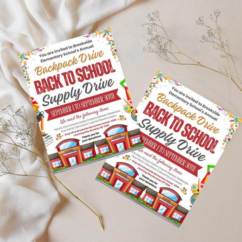 School Supply Drive Flyer Template: Editable PTA/PTO Fundraiser Poster ...