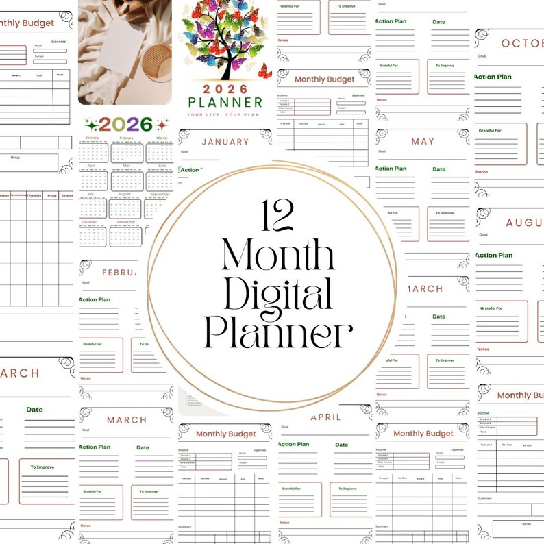 2026 Digital Planner: 12-month Printable, A4 Letter Size (PDF) - Etsy