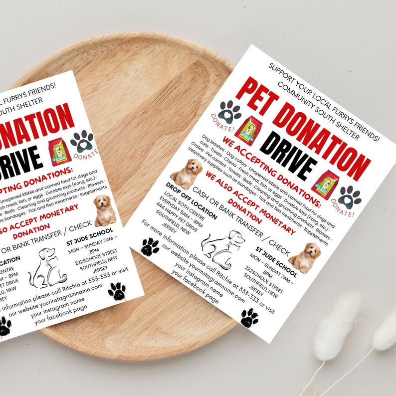 Pet Donation Drive Flyer Template: Animal Shelter Fundraiser (digital ...