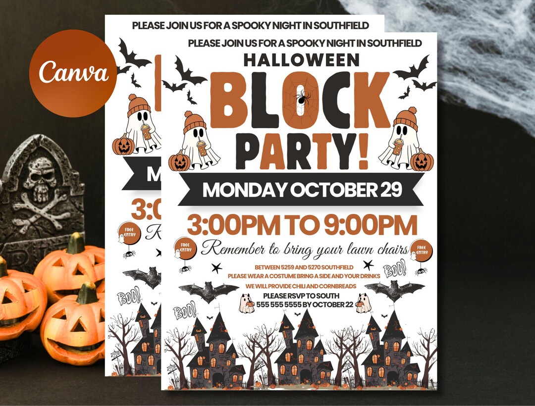 Editable Halloween Block Party Flyer: Trick or Treat Invitation (canva ...