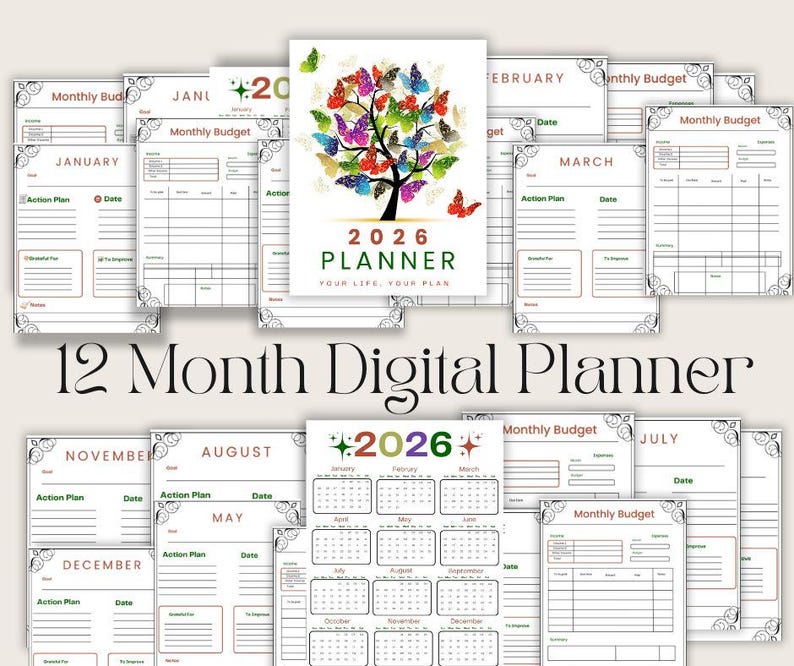 2026 Digital Planner: 12-month Printable, A4 Letter Size (PDF) - Etsy