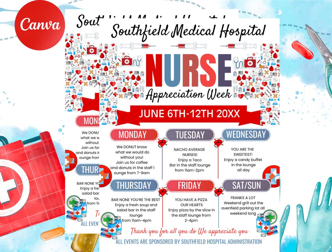 Editable Nurse Appreciation Week Itinerary Flyer | Nursing Event ...