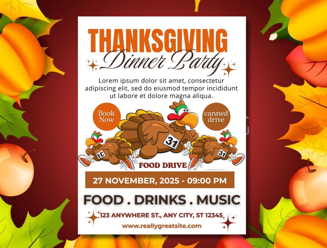 Turkey Trot Flyer | Thanksgiving Run Event, Editable Canva Template - Etsy