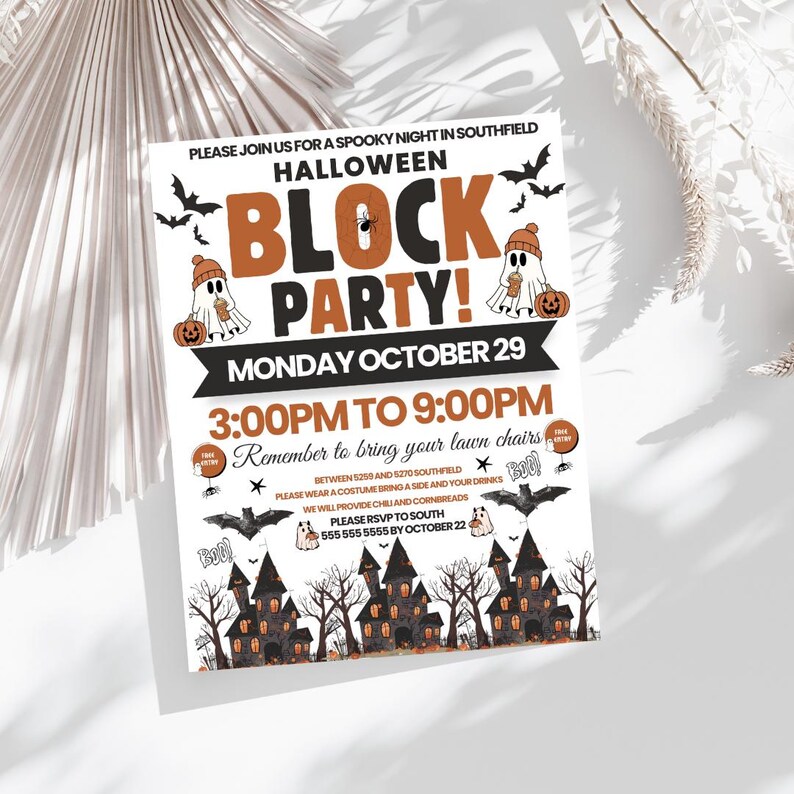Editable Halloween Block Party Flyer: Trick or Treat Invitation (canva ...