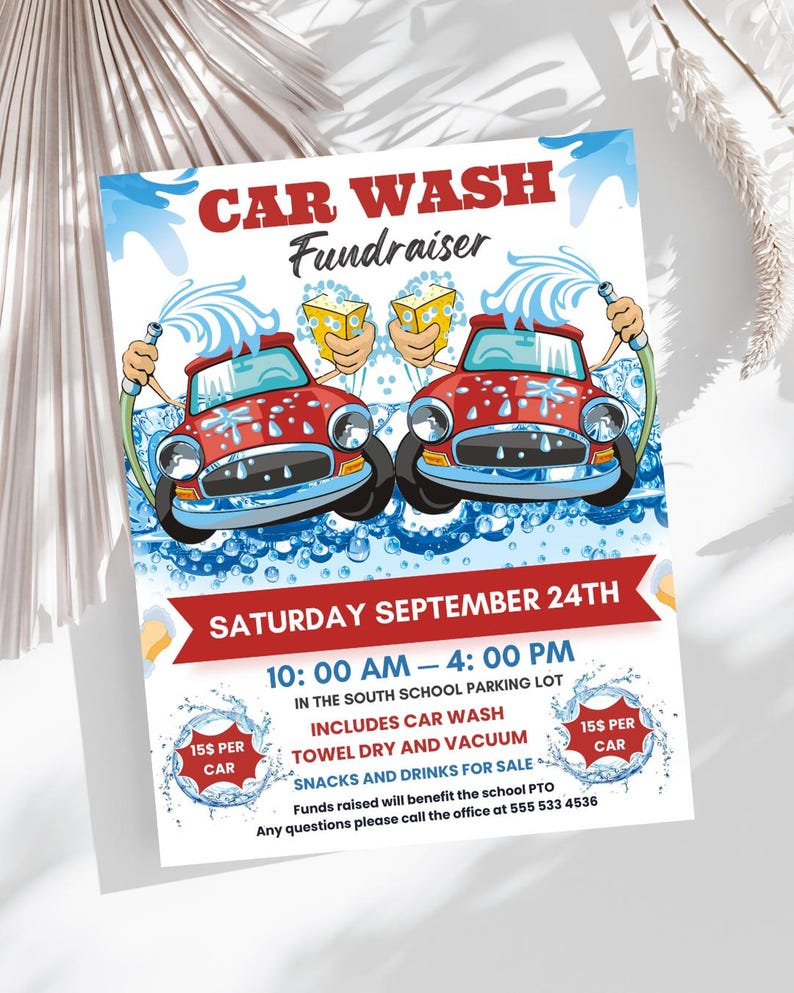 Editable Car Wash Fundraiser Flyer Template - School PTO PTA Car Wash ...