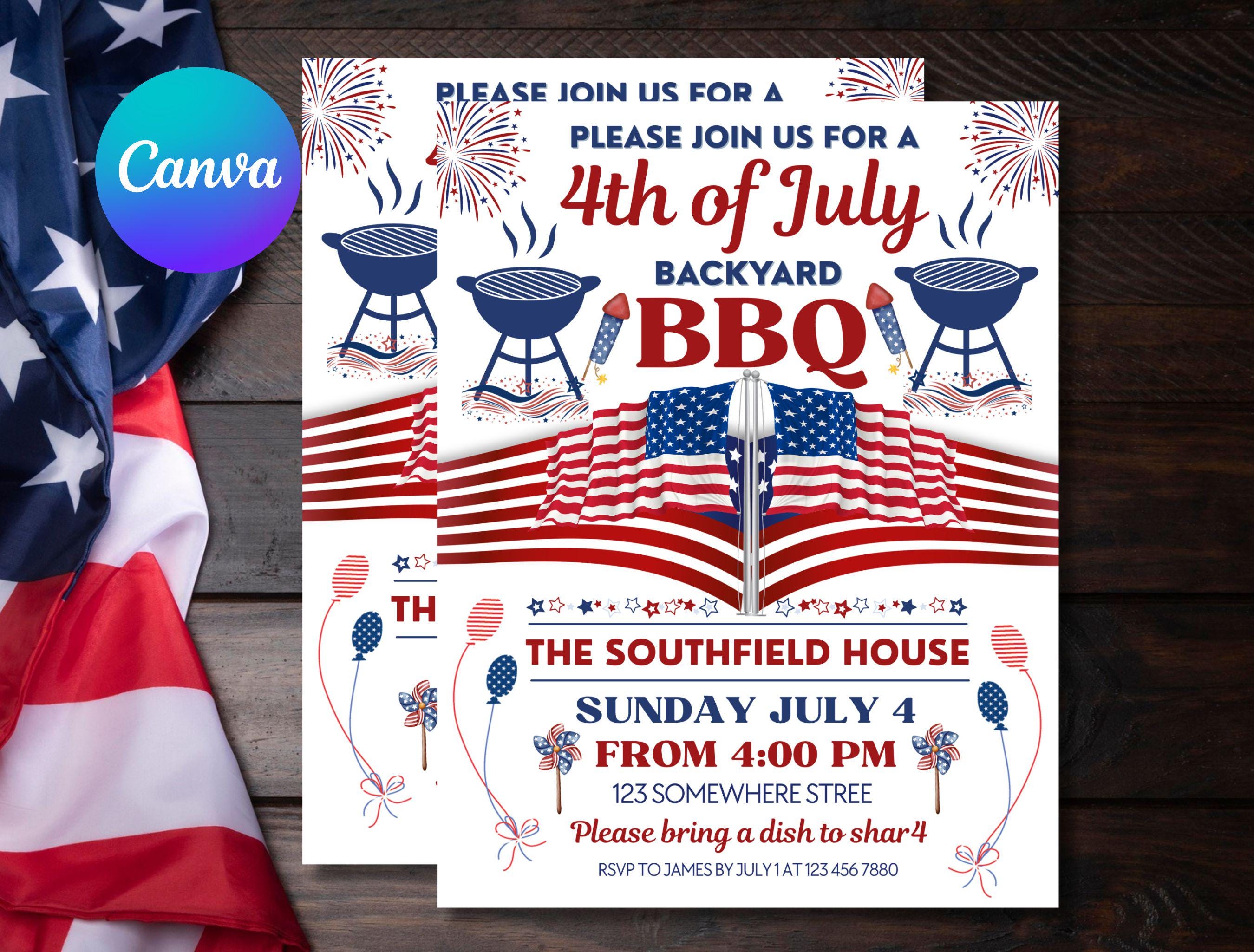 Editable 4th of July BBQ Invitation: Printable Party Template (8.5x11 ...