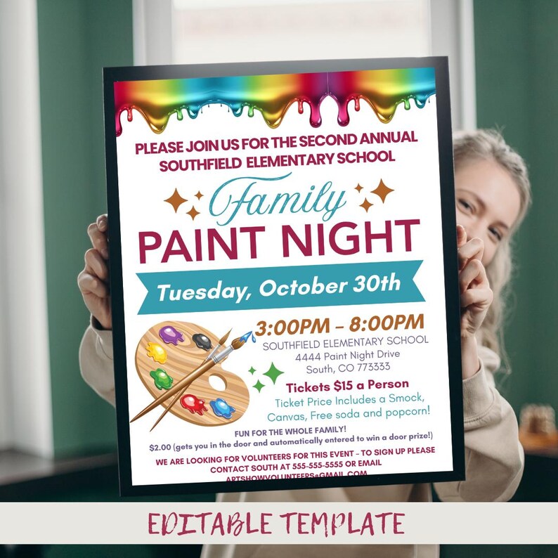 Family Paint Art Night Flyer | Printable Craft Festival Fundraiser ...