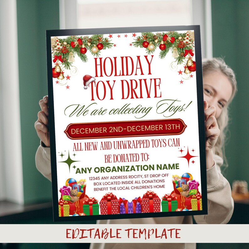 Editable Christmas Toy Drive Flyer Template: School Church Fundraiser ...