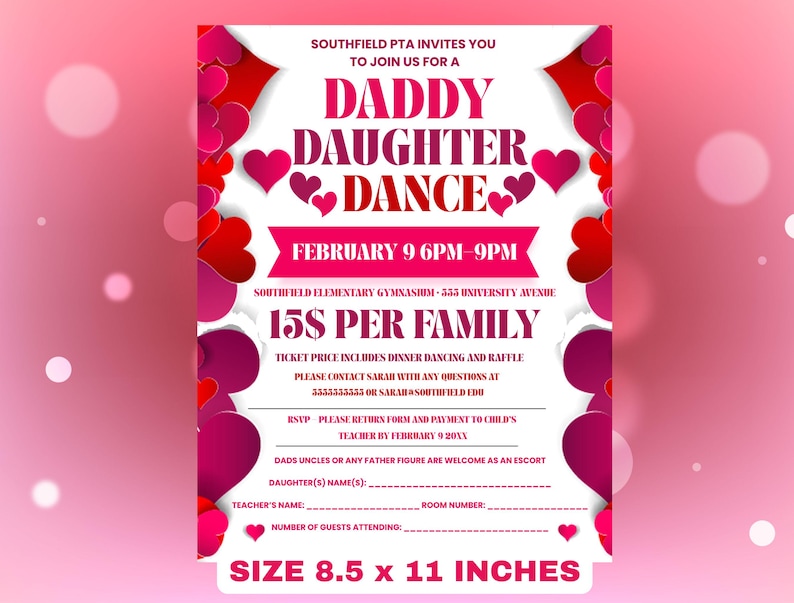 Daddy Daughter Dance Flyer: Editable School Event Invitation (digital ...