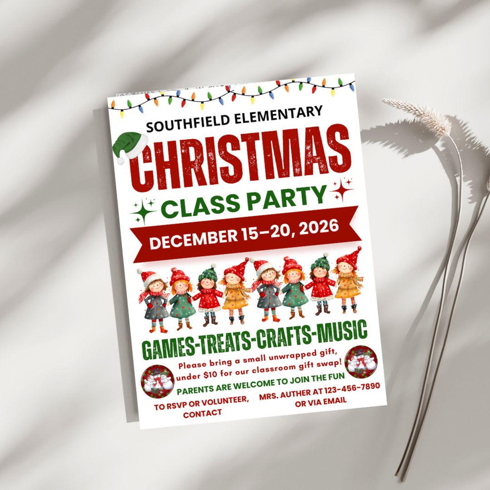 Christmas Class Party Invitation, Editable Winter Holiday Flyer (canva ...