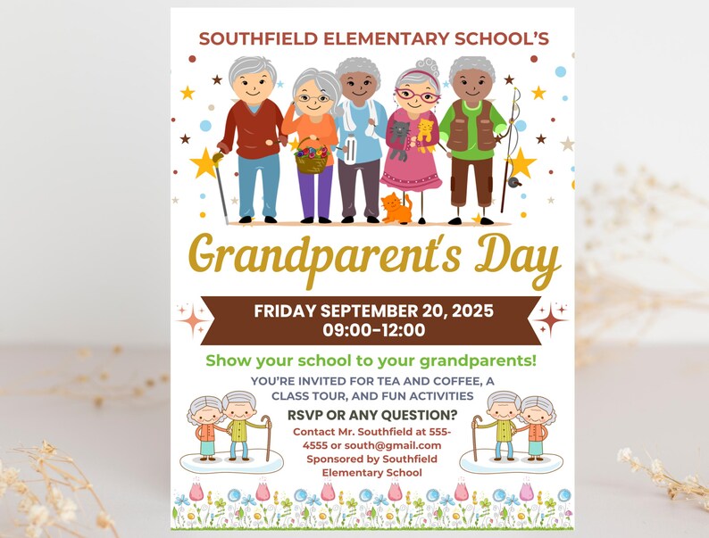 Editable Grandparents Day Invitation | School Flyer Canva | Digital ...