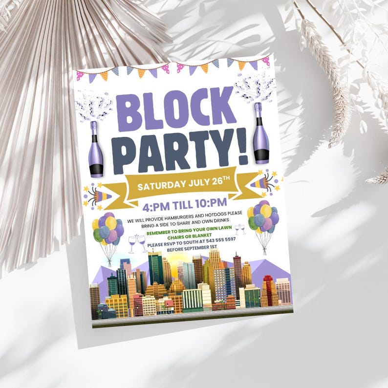Editable Block Party Flyer Template: Summer Street Festival Invitation ...