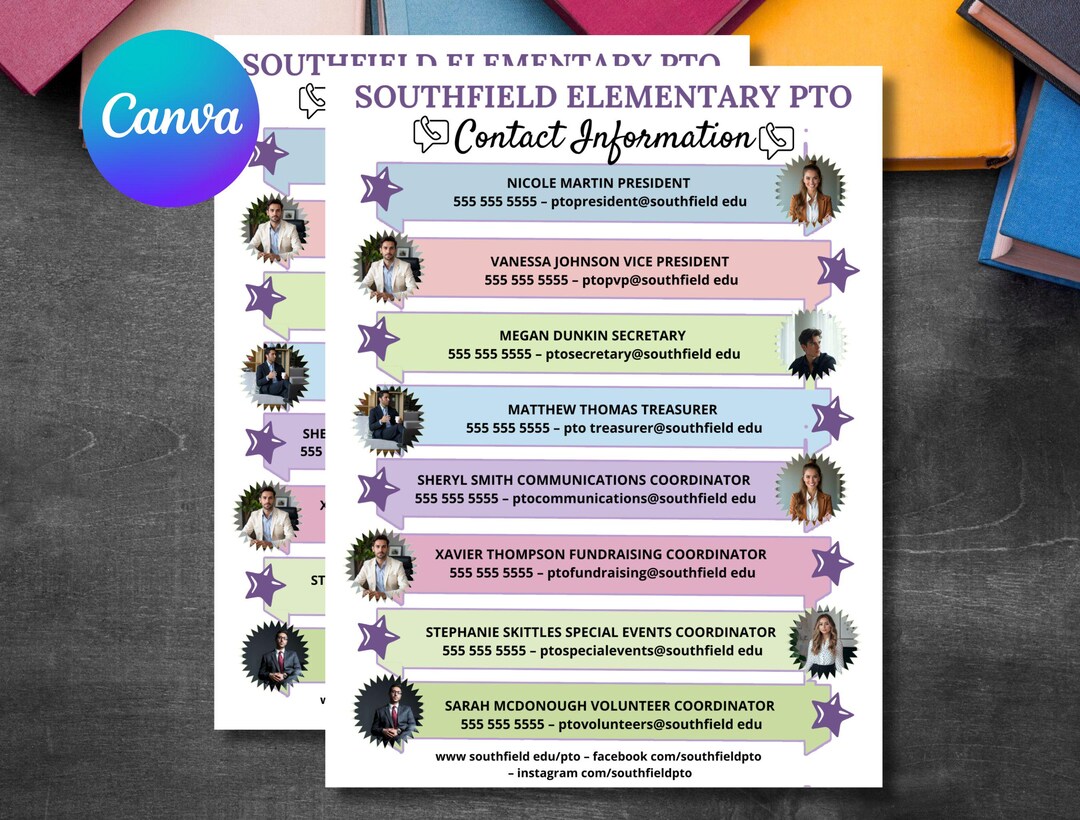 Editable PTA PTO Contact Information Sheet Template - Printable School Directory - DIY Canva ...
