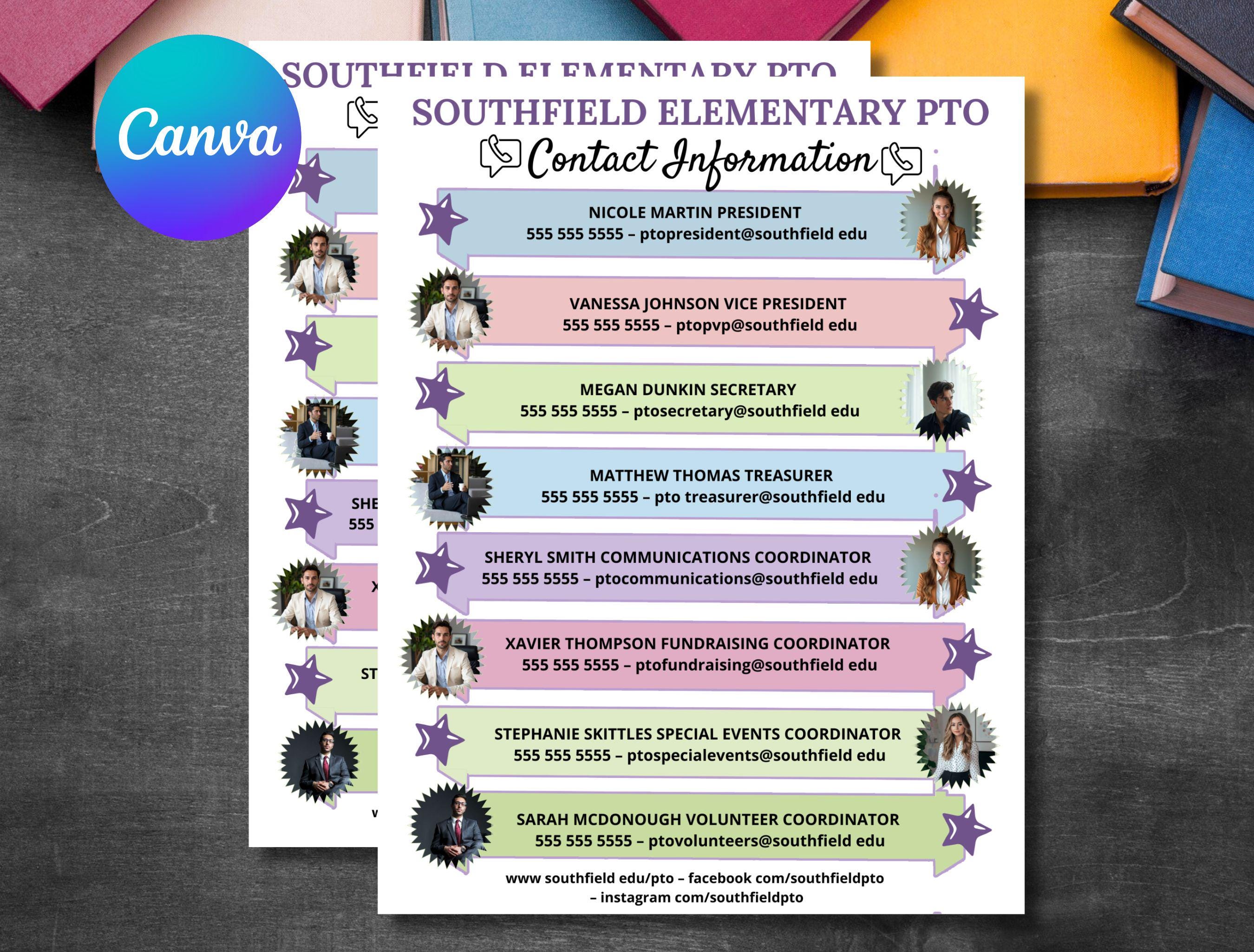 Editable PTA PTO Contact Information Sheet Template - Printable School ...