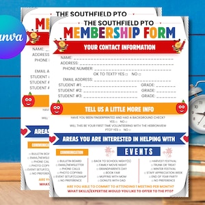 Editable PTO PTA Membership & Volunteer Form: School Newsletter ...