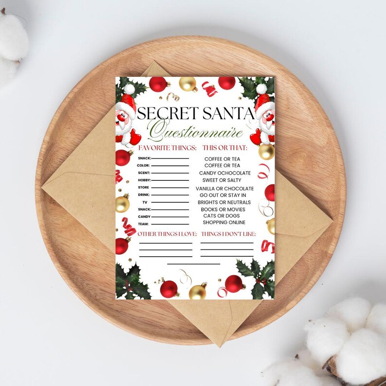 Secret Santa Questionnaire | Editable Exchange (canva Template - Etsy