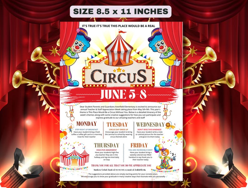 Editable Circus Theme Teacher & Staff Appreciation Day Flyer | Carnival ...