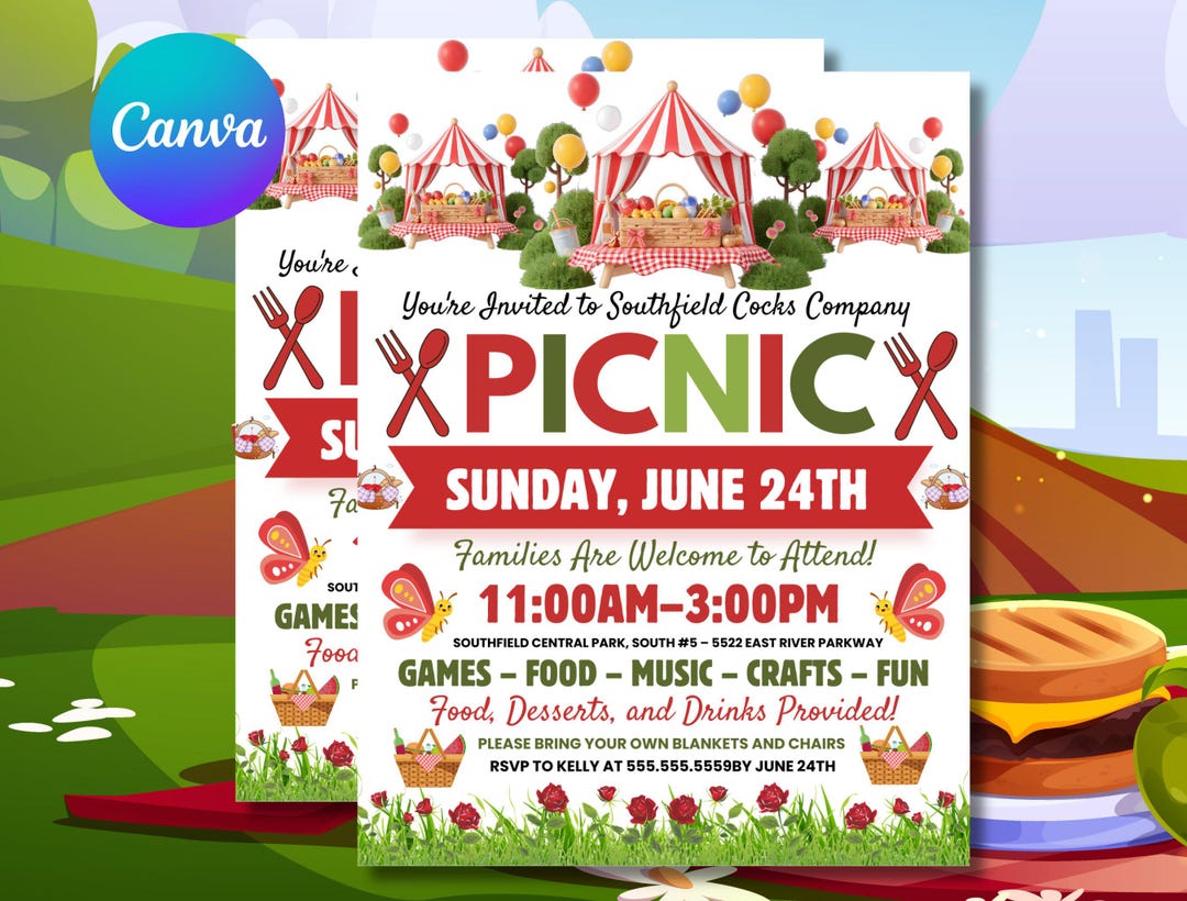 Editable Company Picnic Flyer Template: Work Appreciation BBQ (canva, 8 ...