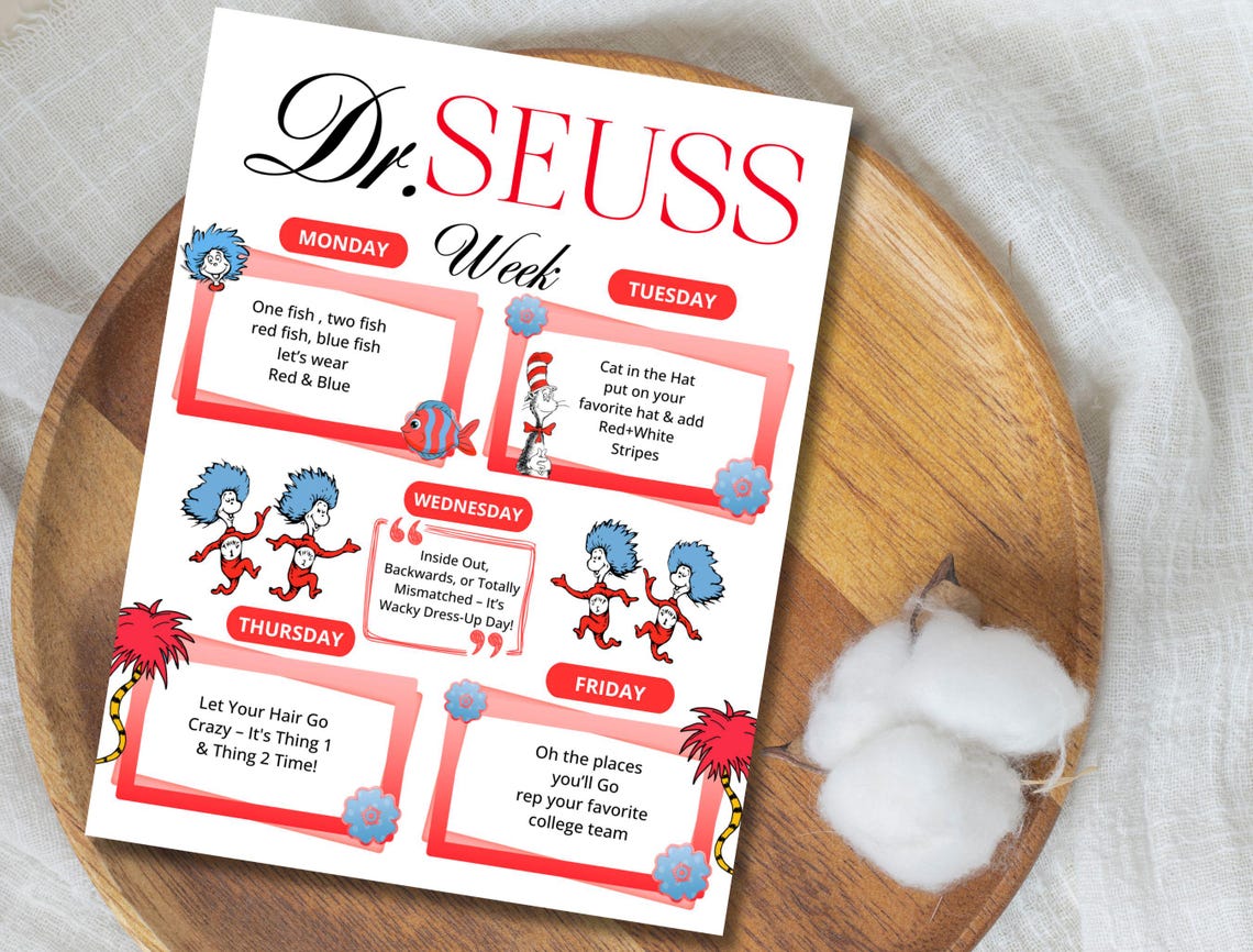Dr. Seuss Spirit Week Flyer: Read Across America 2025, Editable Canva ...
