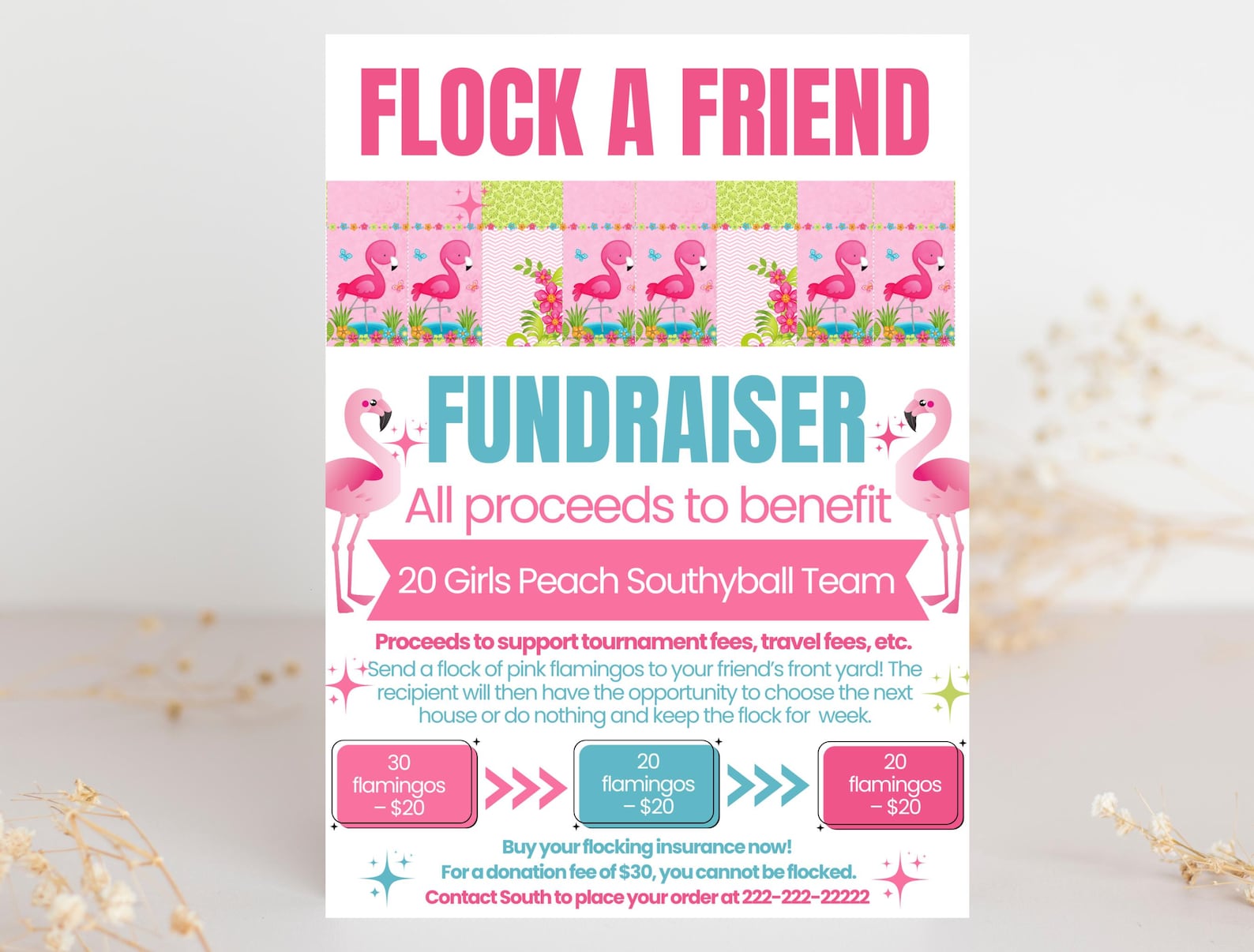 Flamingo Flock My Yard Fundraiser Flyer: Editable Canva Template ...