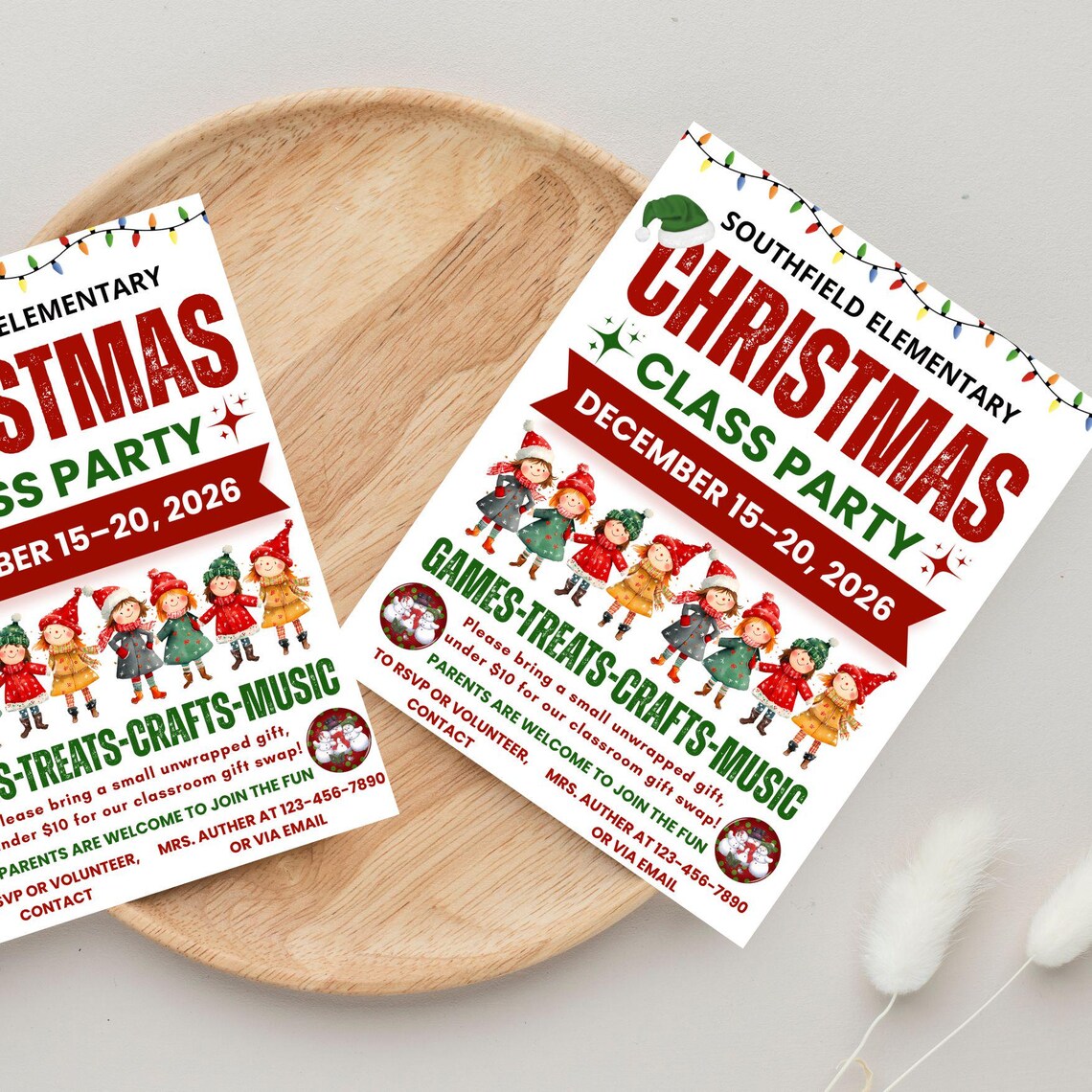 Christmas Class Party Invitation, Editable Winter Holiday Flyer (canva ...