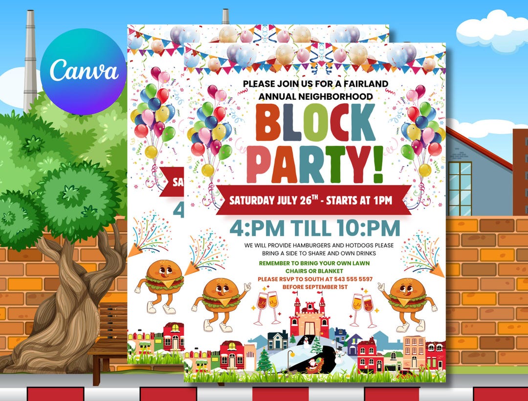Editable Block Party Flyer Template: Neighborhood BBQ Invitation ...