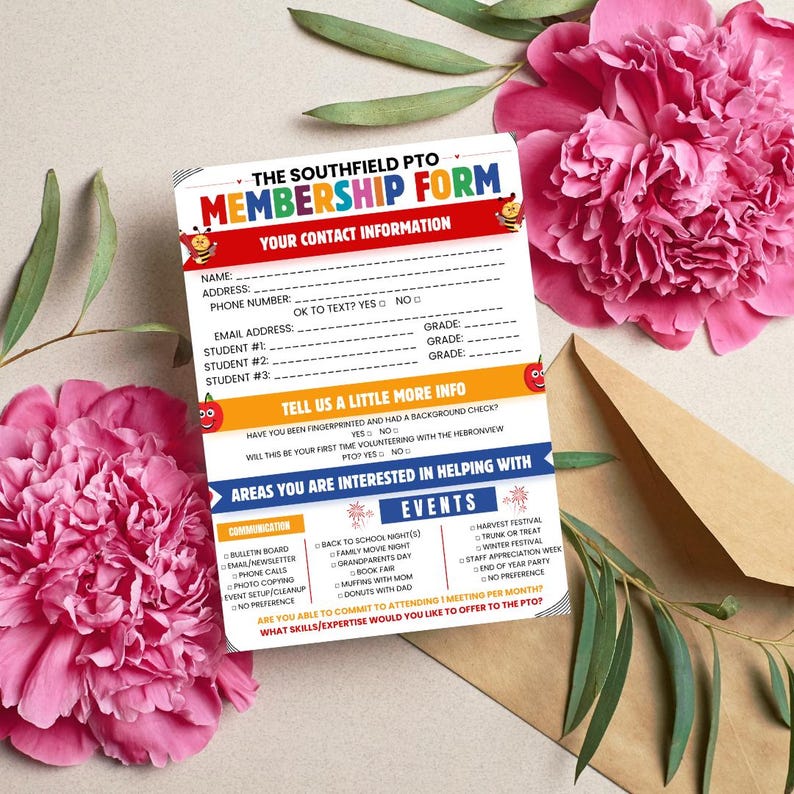 Editable PTO PTA Membership & Volunteer Form: School Newsletter ...