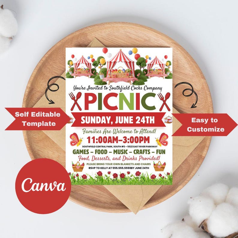 Editable Company Picnic Flyer Template: Work Appreciation BBQ (canva, 8 ...
