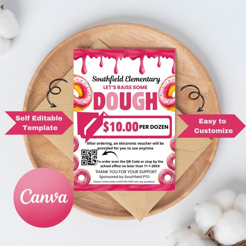 Editable Donut Fundraiser Flyer Template – Printable School Event Bake ...
