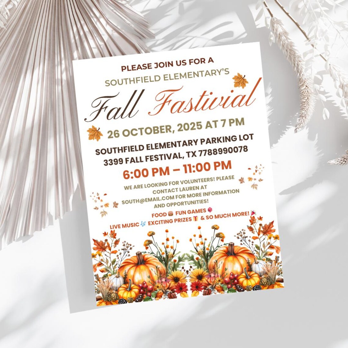 Editable Fall Festival Flyer: Autumn Harvest Market Invitation ...
