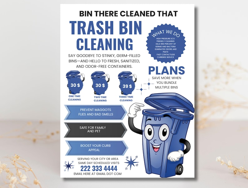 Trash Bin Cleaning Flyer Template: Editable Canva Ad (instant Download ...