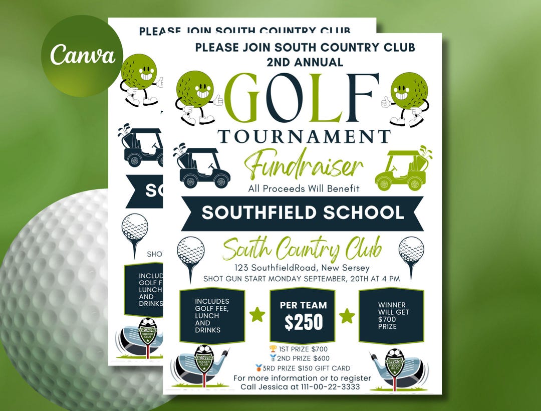 Editable Golf Tournament Fundraiser Flyer: Canva Template (digital ...