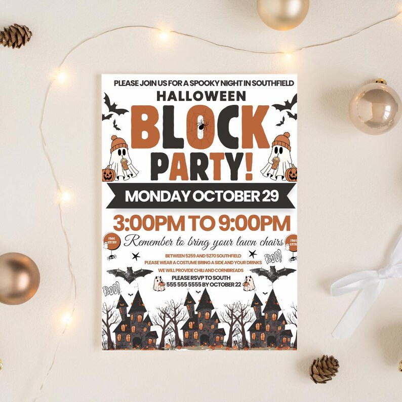 Editable Halloween Block Party Flyer: Trick or Treat Invitation (canva ...