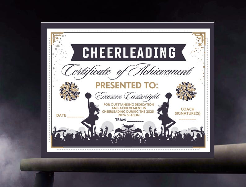 Editable Cheerleader Certificate: Cheerleading Award, Sports Award ...